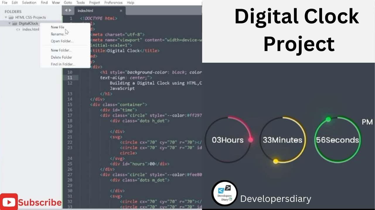 Beginners Projects | Digital Clock Project | HTML CSS JavaScript ...