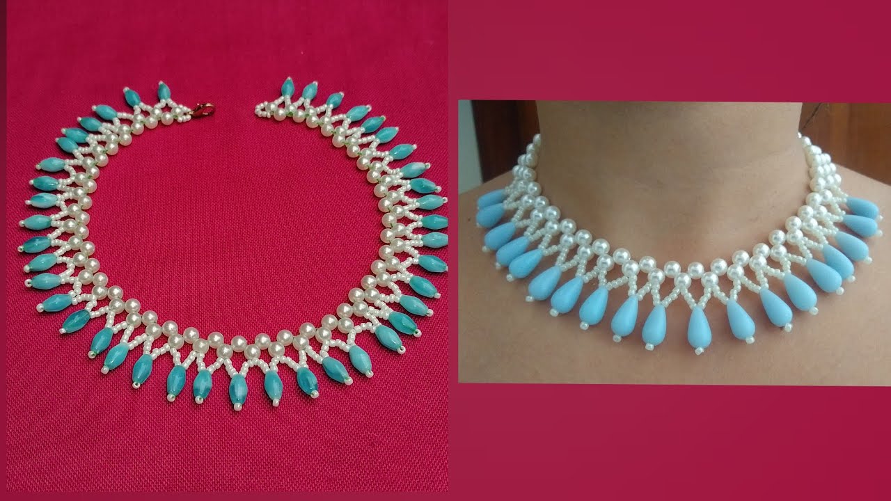 Learn how to make beaded elegant necklace simple and easy tutorial for ...