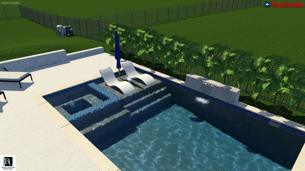 Sunnyvale Geometric Pool & Spa with Water Feature Wall - YouTube