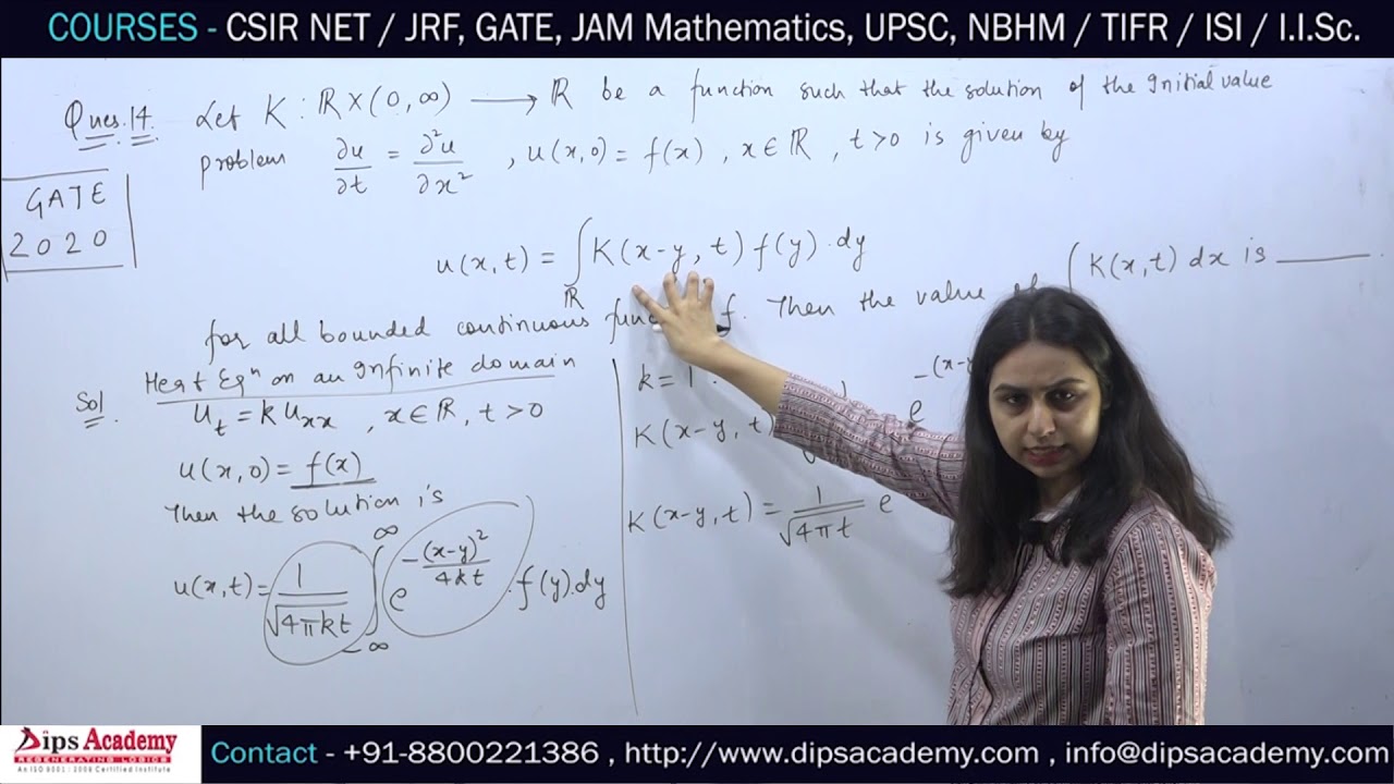 GATE Math 2020 Solution for Q.14 | GATE 2020 HEAT EQUATION INFINITE ...
