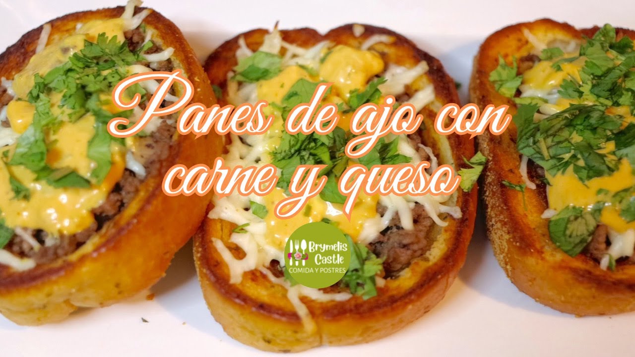 'Receta Facil de Panes de Ajo con Carne molida y Queso" / garlic bread ...