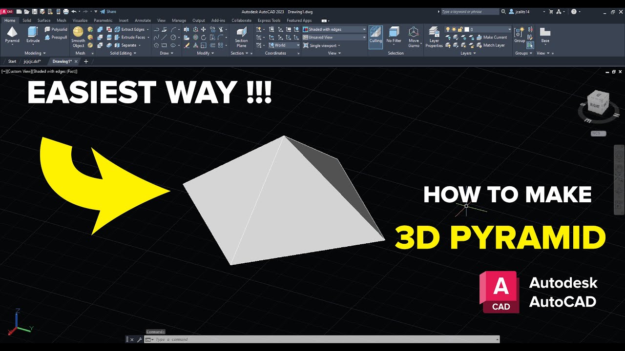 3D autocad practice drawing - how to make 3D Pyramid in AutoCAD - YouTube