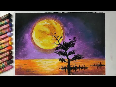 Kolay pastel boya manzara resmi - Easy oil pastel drawing landscape #oilpasteldrawing #pastelboya