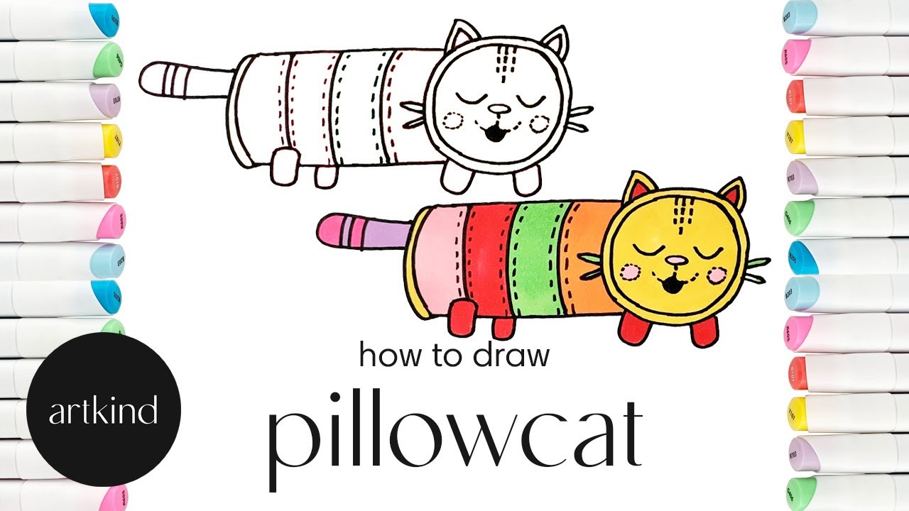 How To Draw Pillow Cat From Gabby's Dollhouse - YouTube