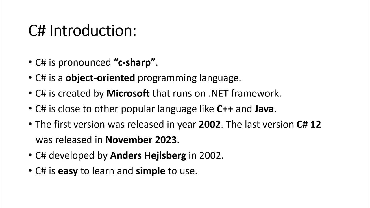 Introduction to C# l C# Tutorial For Beginners - YouTube