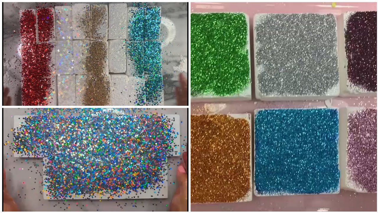 colored glitter on plain gym chalk fluffy and soft crushing | asmr ...