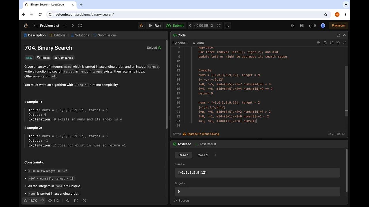 704. Binary Search - YouTube