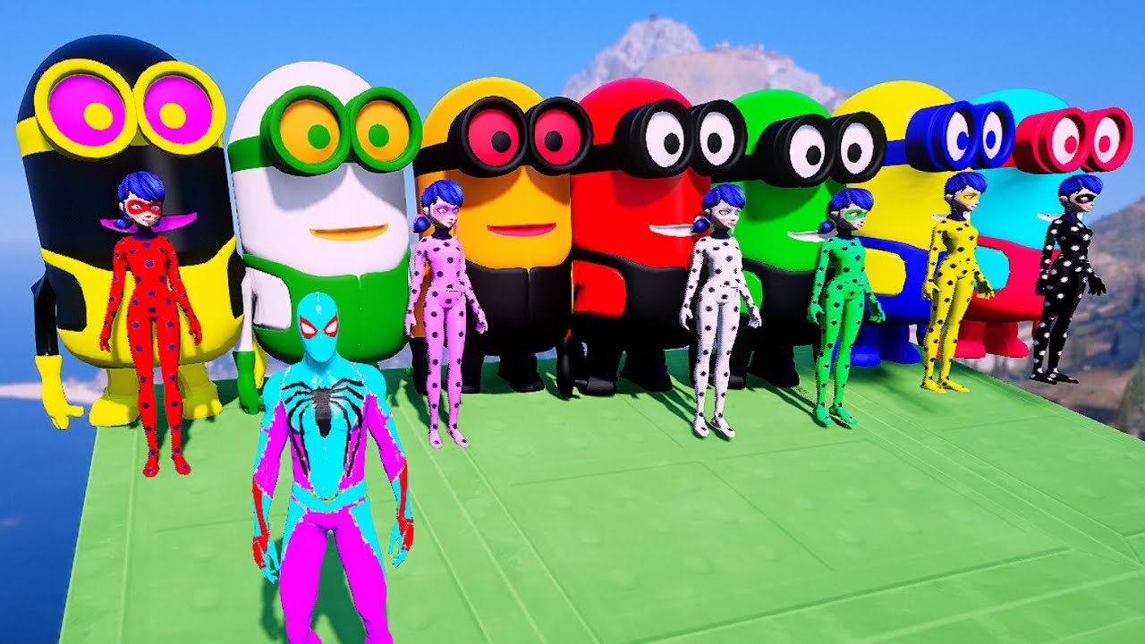Spider-Man regdolls Minions and lady bug 🪲 🐛 #gta5 - YouTube