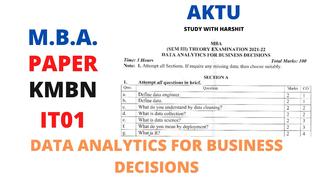AKTU MBA 2nd Year Paper || 3rd Semester Paper 2021 || M.B.A. KMBN IT01 ...