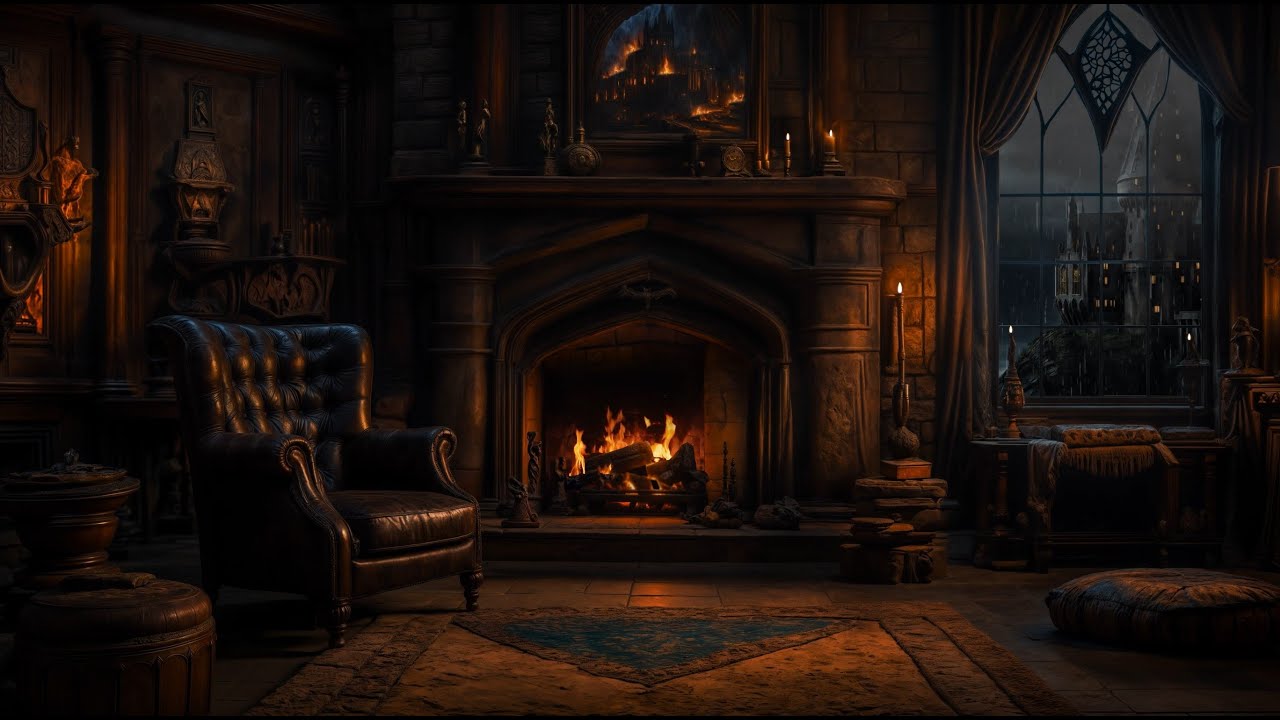 Thunder & Rain with Magic Fireplace | Harry Potter Fireplace - YouTube