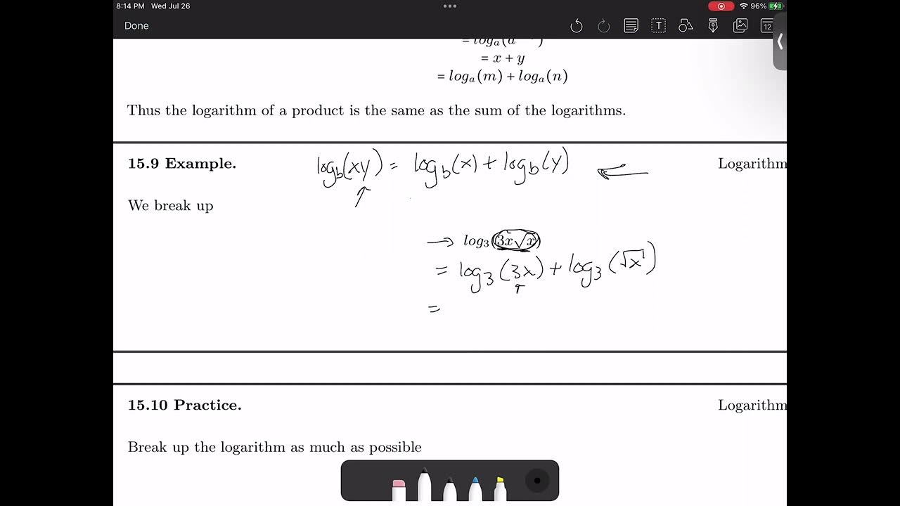 Example 15.9 (Logarithm of a Product) - YouTube