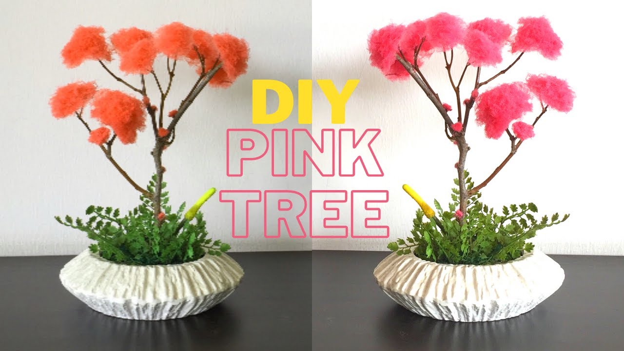 DIY Artificial Pink tree | Make a beautiful Sakura tree - YouTube