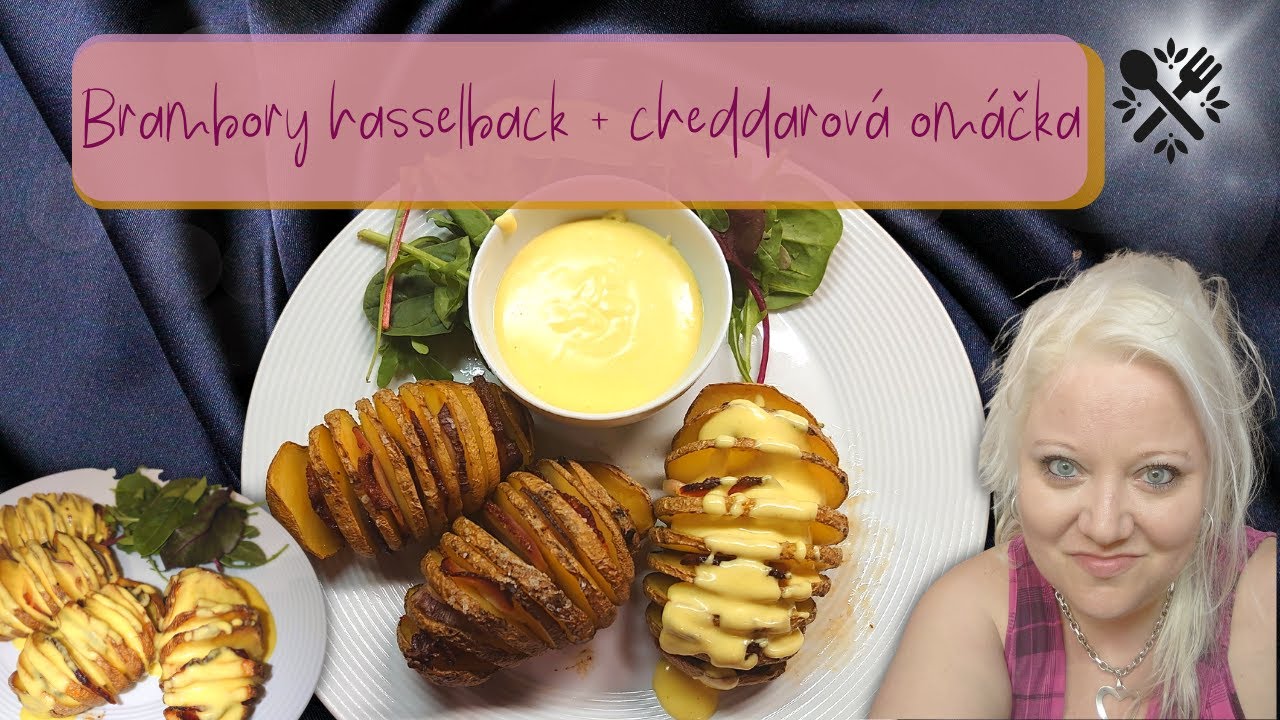 Brambory hasselback + cheddarová omáčka (potatoes hasselback + cheddar ...