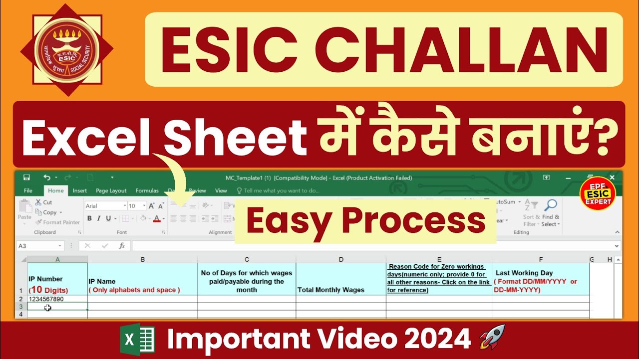 ESIC ka Challan Excel file Se Kaise Banaye 🚀 | Esic Challan generation ...