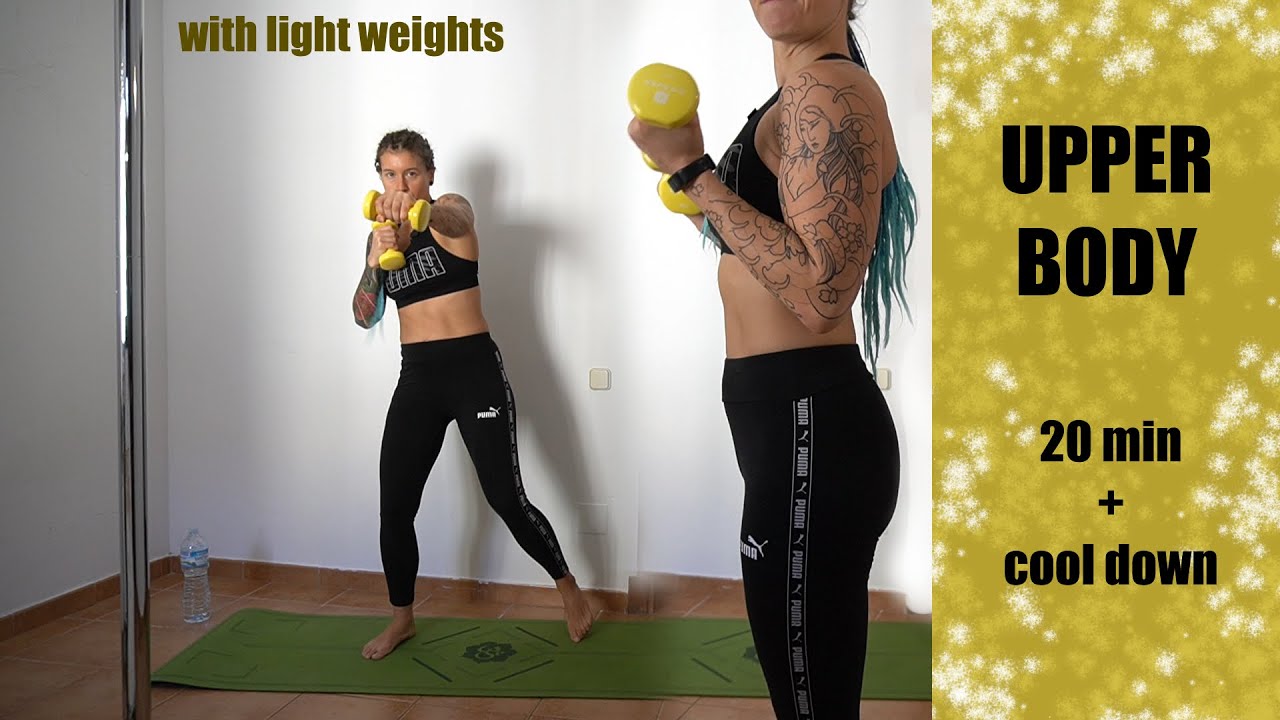 20 min interval UPPER BODY workout + cool down // with LIGHT dumbbells ...