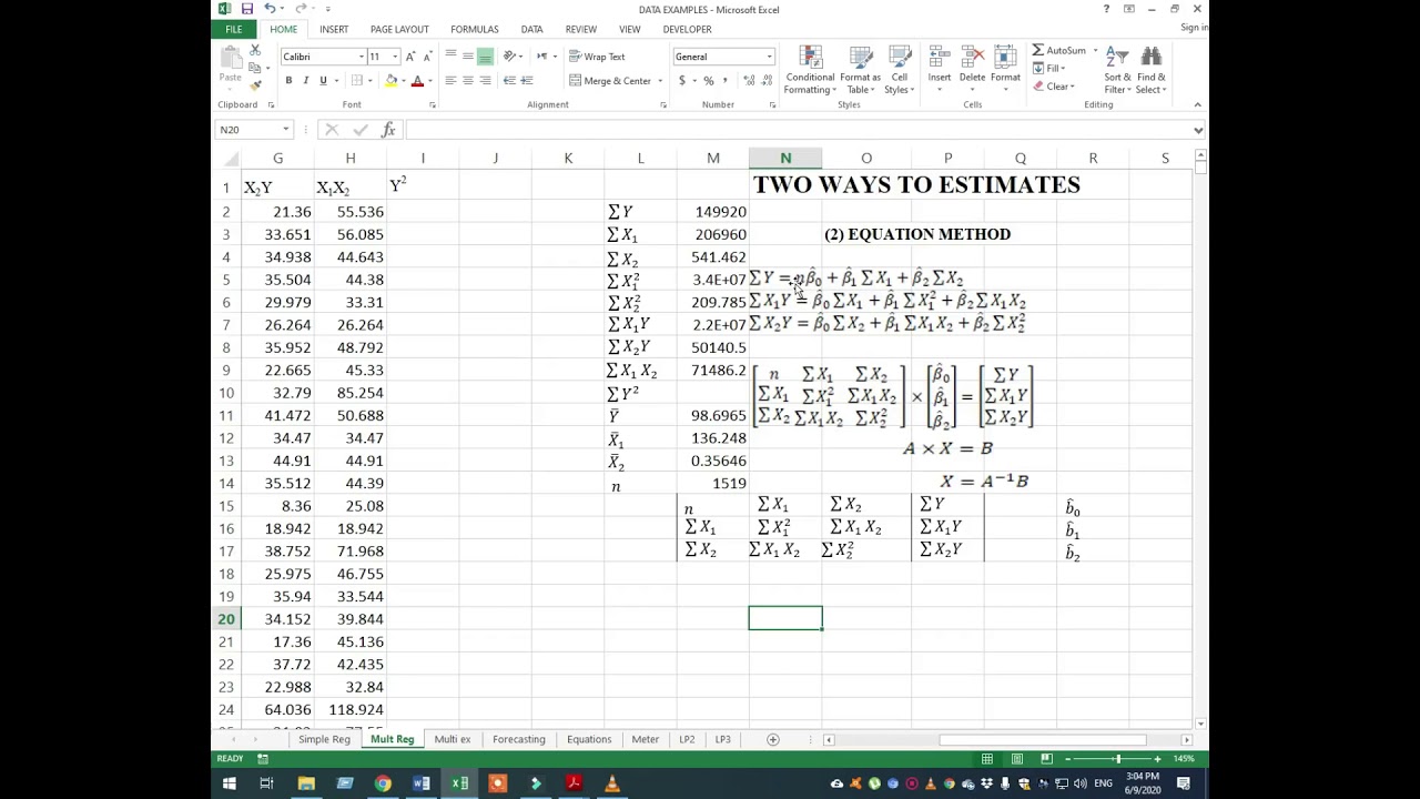 Lecture 4(2b) Multiple Linear Regression Manual Calculation from Excel ...