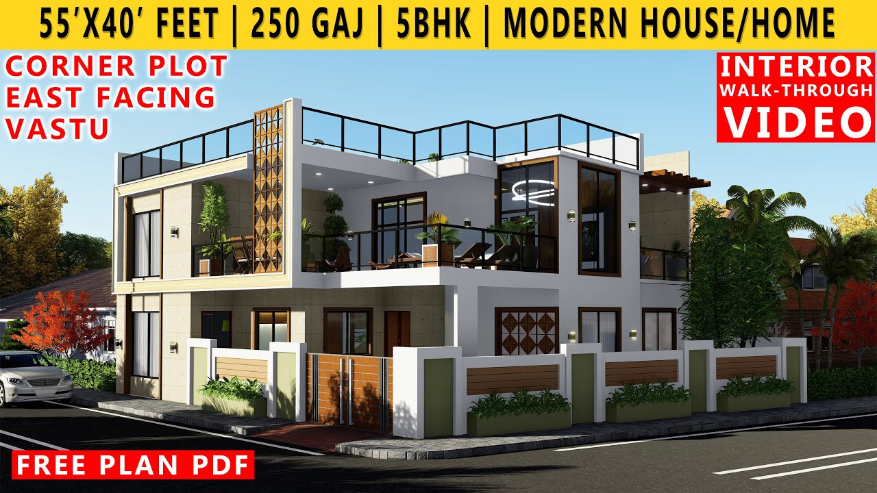 55' x 40' FEET HOUSE PLAN | 5BHK BUNGALOW | 250 GAJ | 2200 SQFT HOME ...