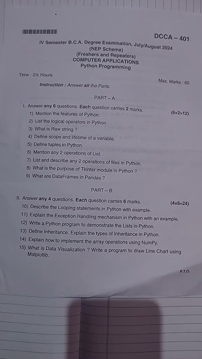 4th sem BCA python programming bnu question paper. - YouTube
