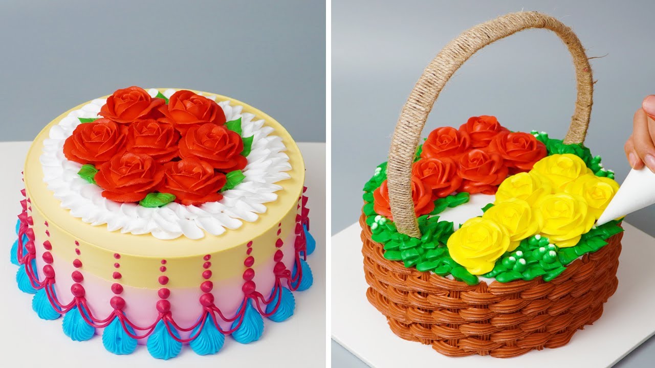 Beautiful Basket Of Roses Cake Design Videos | So Yummy Cake Decorating ...
