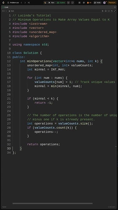 🎀LeetCode Problem 3375🎀 Minimum Operations to Make Array Values Equal to K - YouTube