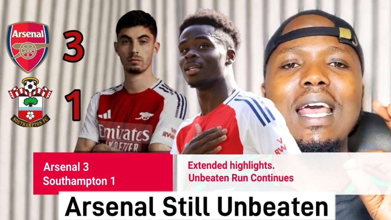 Arsenal 3-1 Southampton. Extended highlights. Unbeaten Run continues ...