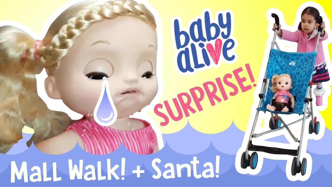 Baby Alive Crying Doll 👶 Surprise Goes to Mall, Disney Store & Santa ...
