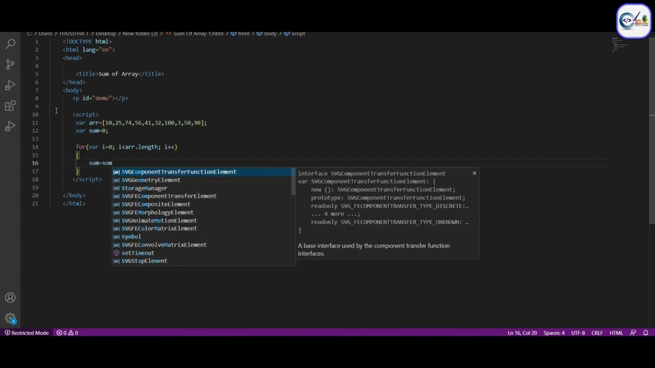 Sum Of Array In Javascript Javascript Tutorial Javascript Program Sum Of Array In Javascript Javascript Tutorial Javascript Program