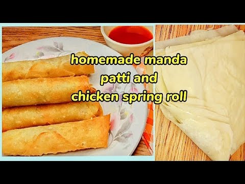 Chicken spring Rolls | homemade manda patti recipe | chicken roll with ...