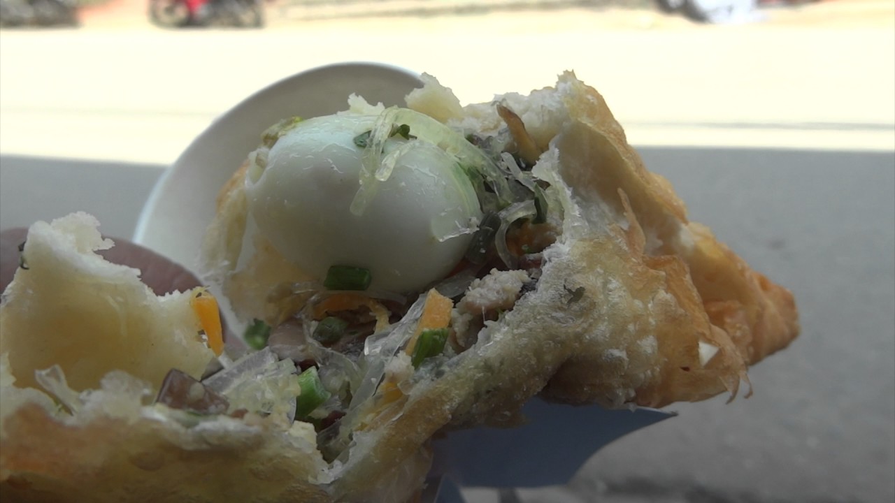 fried stuffed bun with quail egg Vietnam street food - YouTube