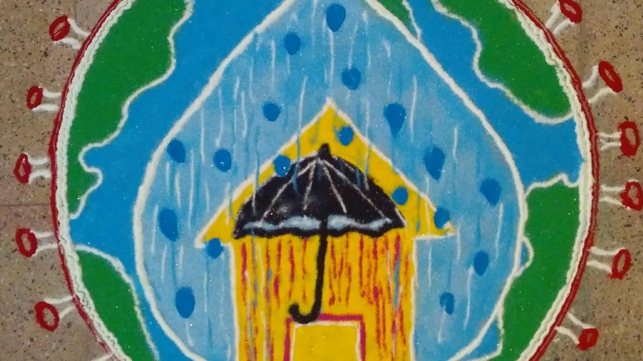 Easy Corona Rain Rangoli / आसन कोरोना बारिश रंगोली / सोपी पाऊस रांगोळी ...