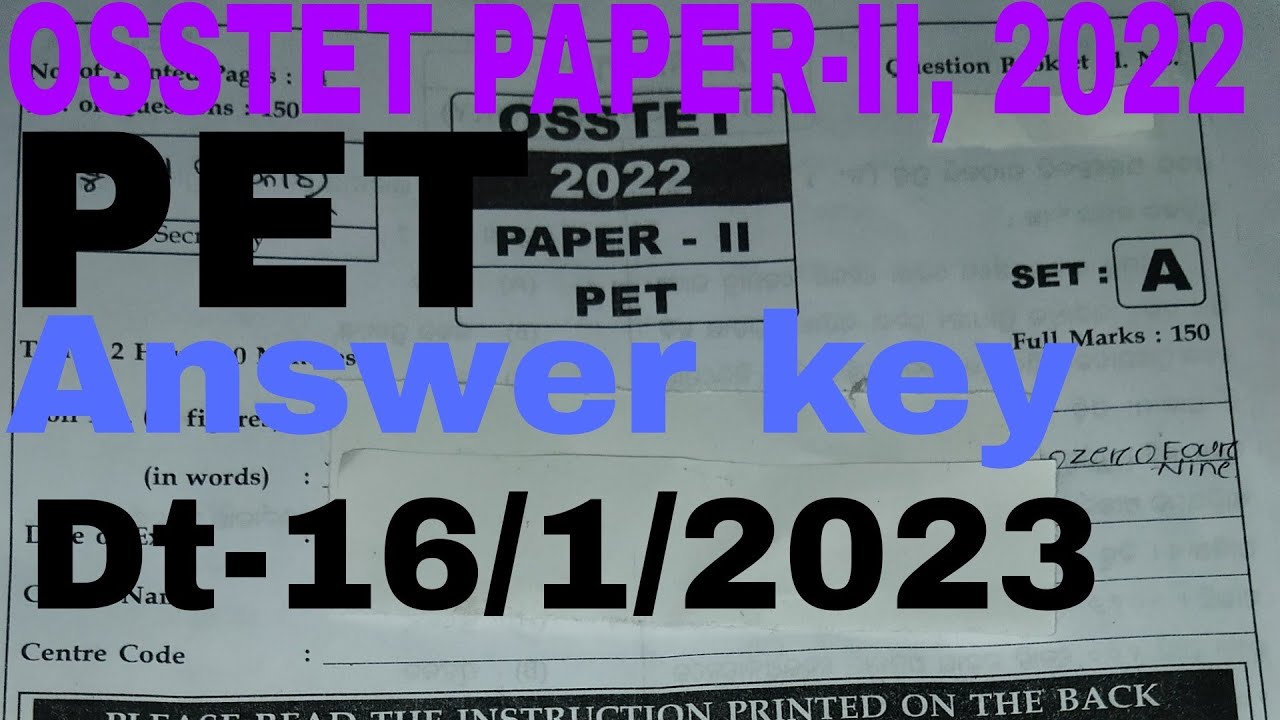 OSSTET Paper-II SOLVED DT-16/12/2023 PET Answer key BPED, MPED 150 ...