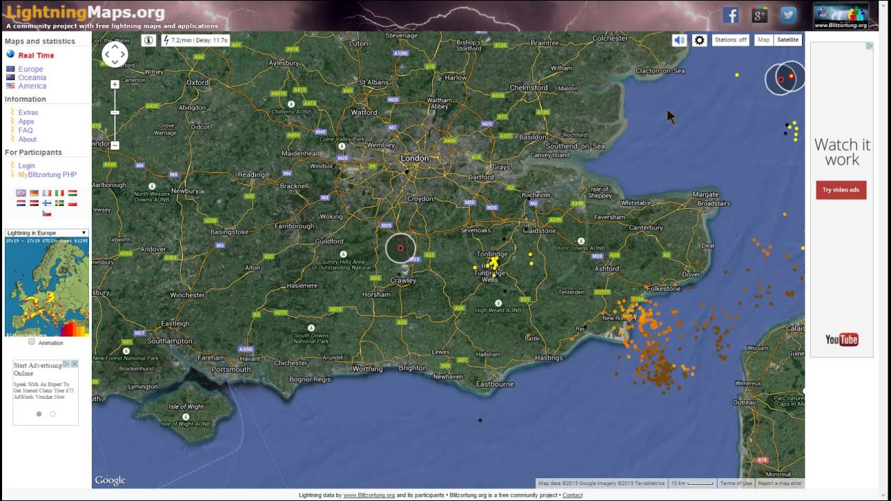 Real time thunder and lightning watch - YouTube