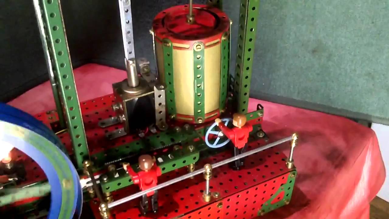 Meccano Beam Engine drives woodsaw - YouTube