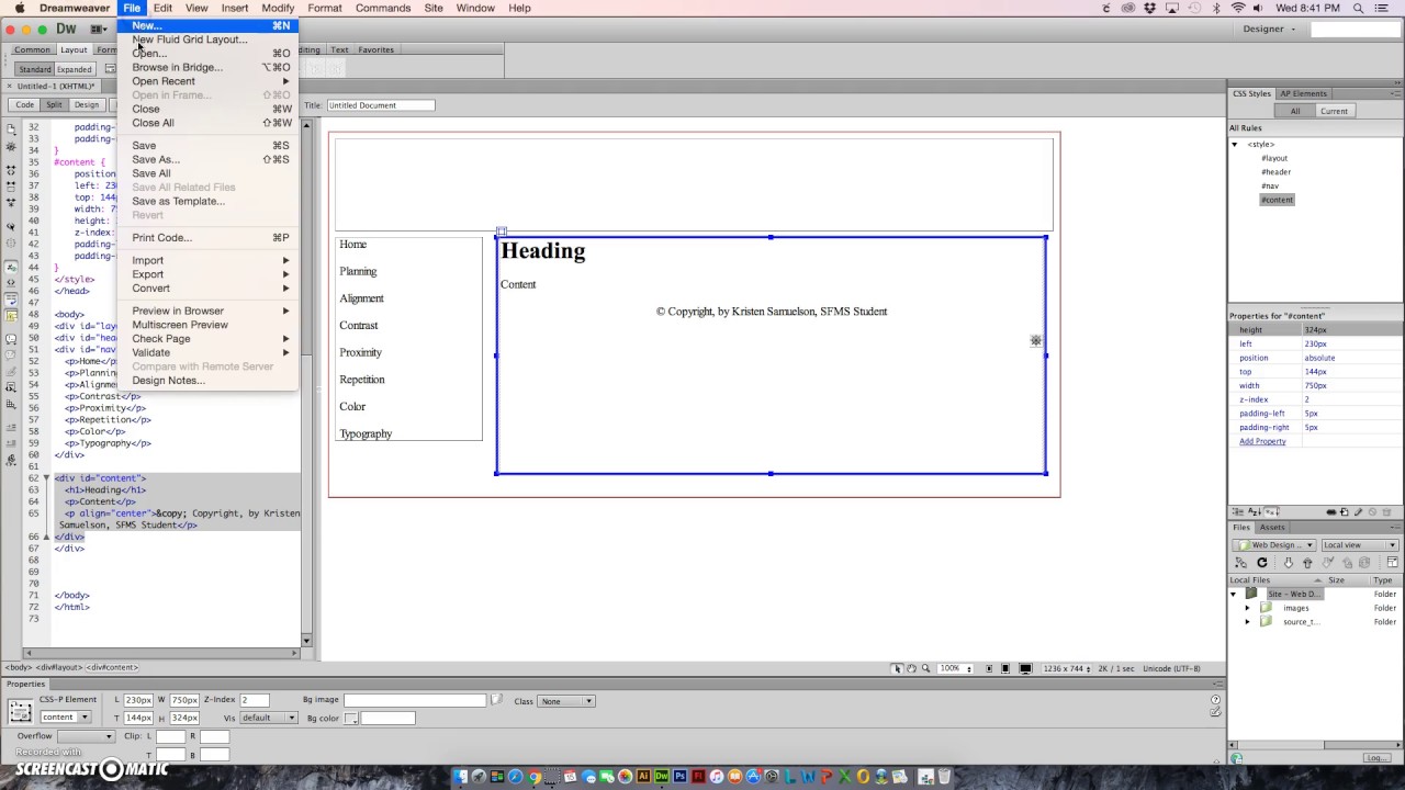 Dreamweaver Design Principles Layout pt2 - YouTube