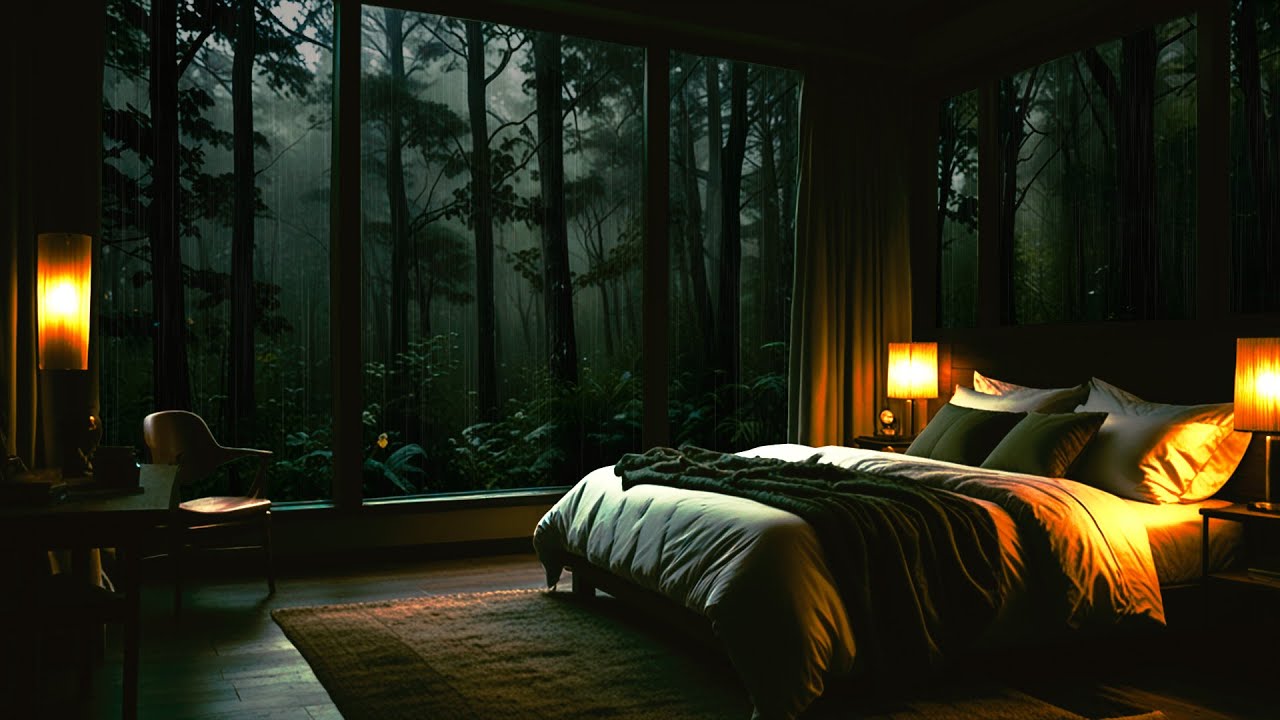 Nighttime Rain in a Cozy Bedroom | 8 Hours of Relaxing Rain Sounds for ...