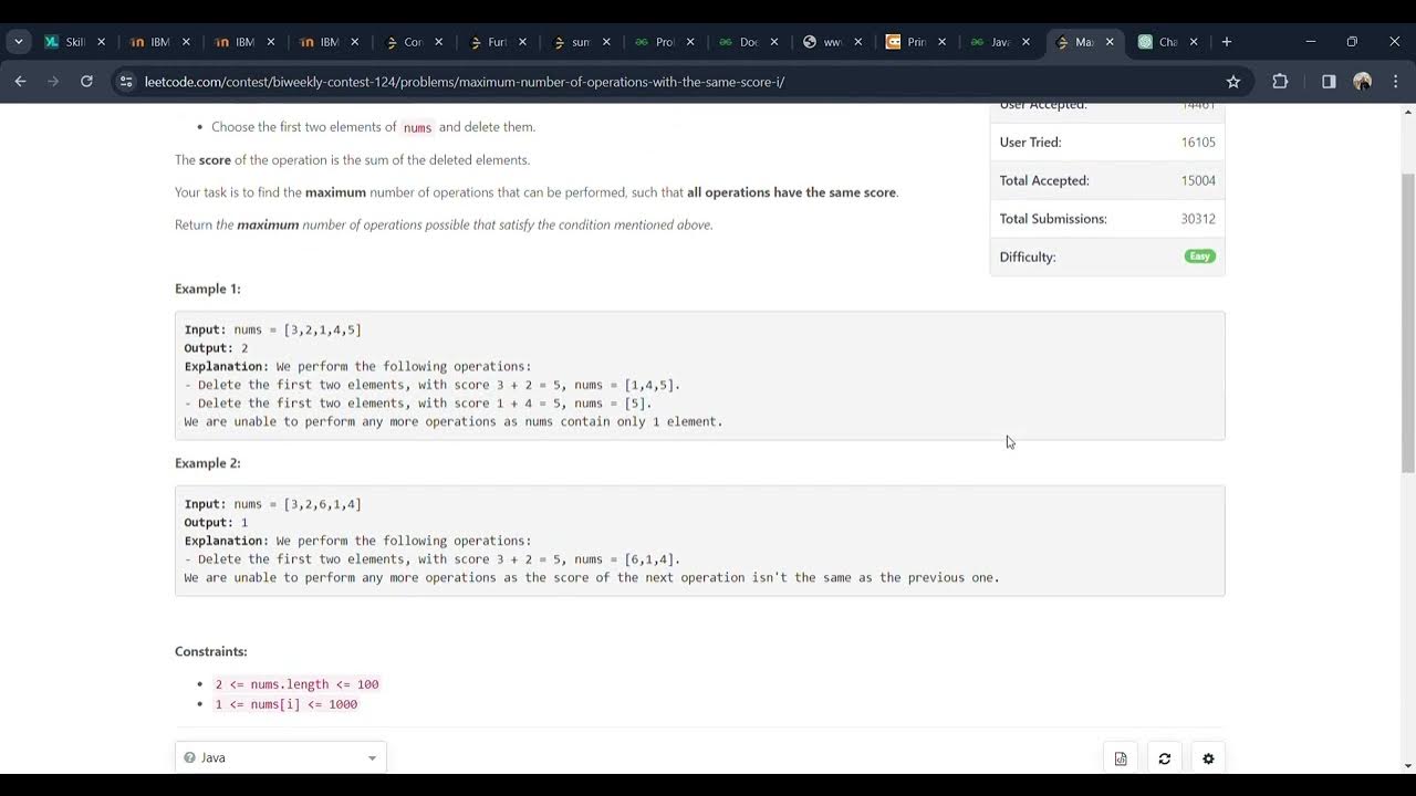 Maximum Number of Operations With the Same Score I LeetCode biweekly ...