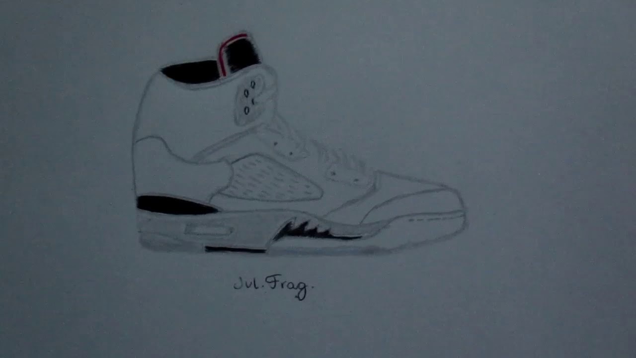 sneaker drawing nike air jordan 5 timelapse - YouTube