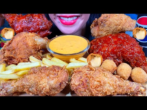 ASMR FRIED CHICKEN, SPICY FRIED CHICKEN, CHEESE BALLS, FRIES MUKBANG MASSIVE Eating Sounds