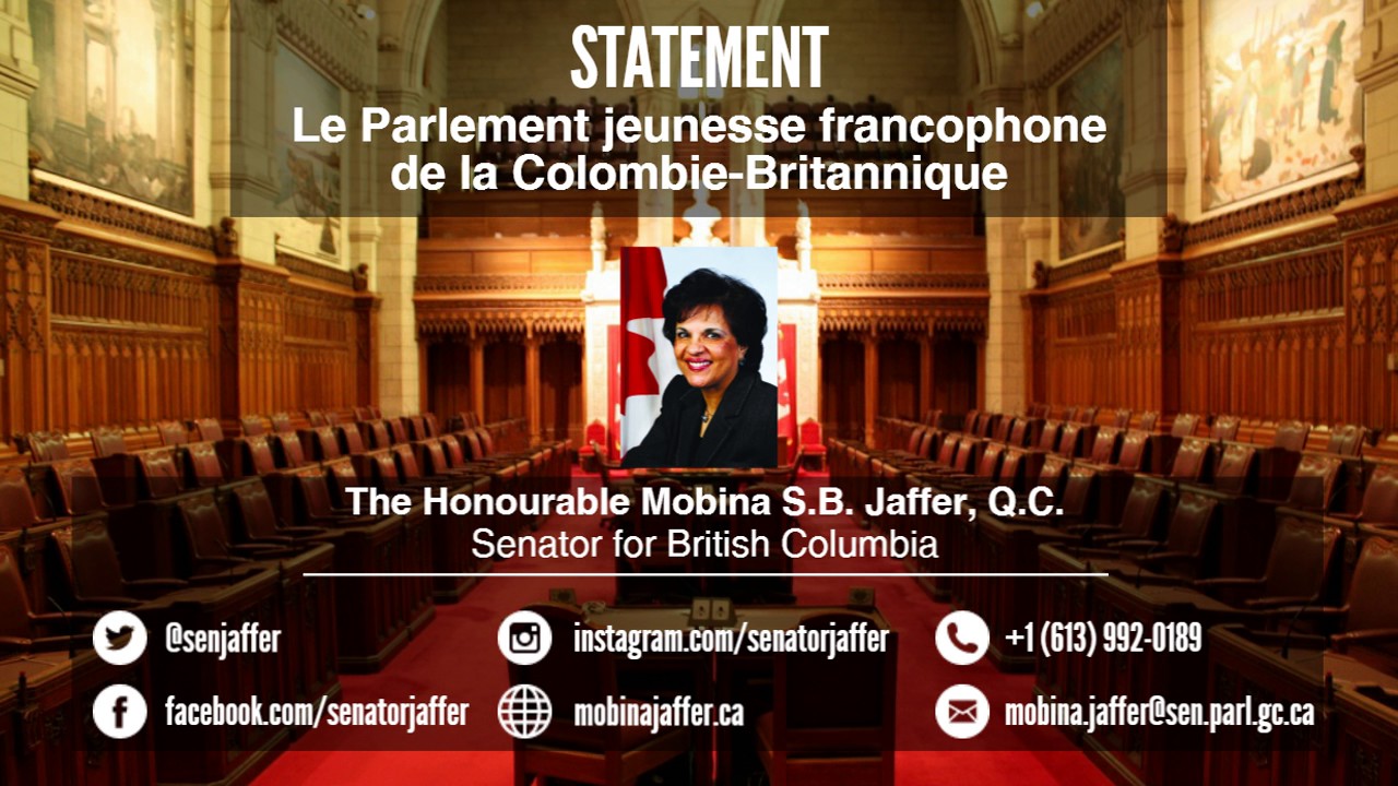 Senator Mobina Jaffer - Statement - Le Parlement jeunesse francophone ...