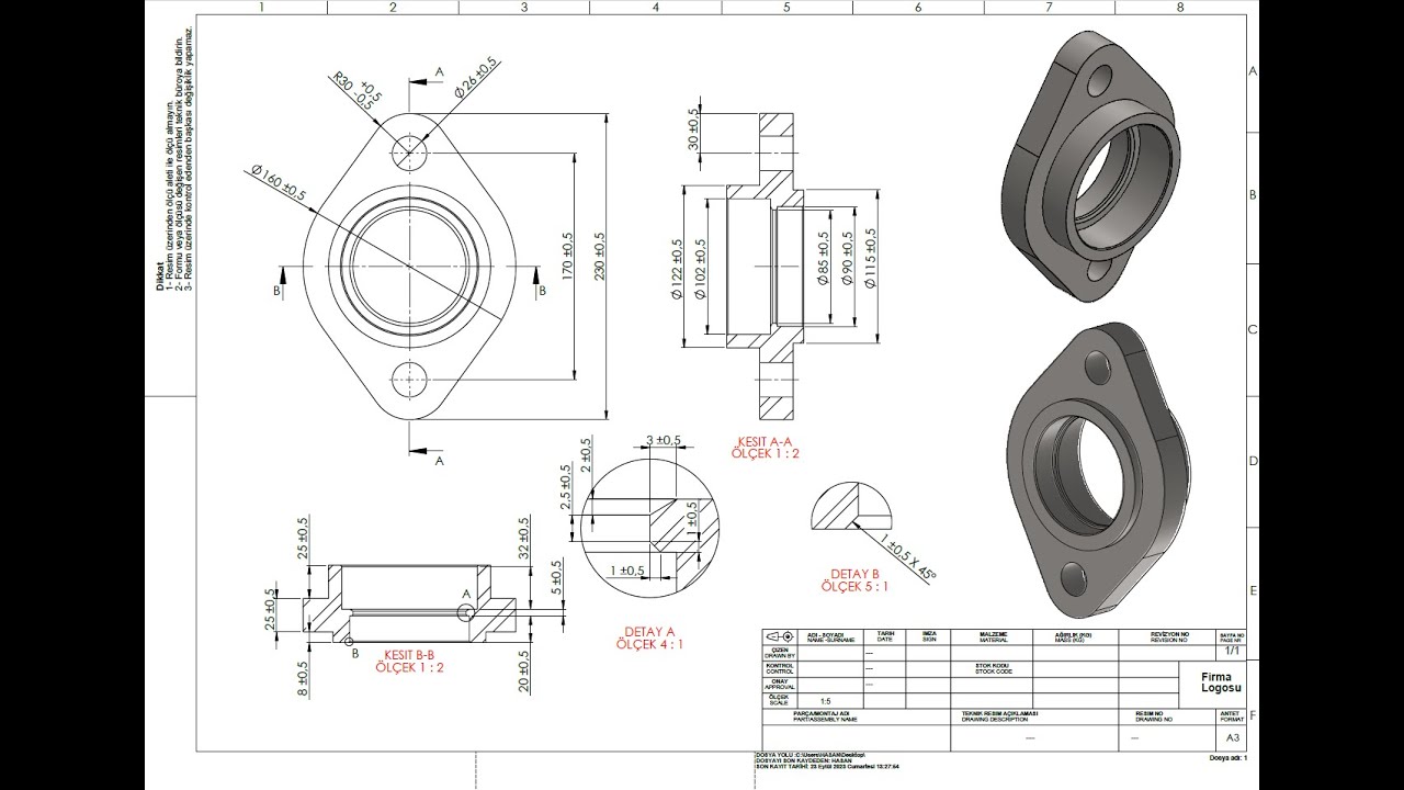 SOLIDWORKS TEKNIK RESIM HAZIRLAMA / SOLIDWORKS TECHNICAL DRAWING (DRAFT ...