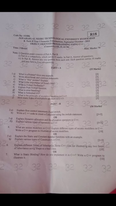 B-TECH JNTUH| R18 | OOPS C++ |QUESTION PAPER #jntuhexampaper - YouTube