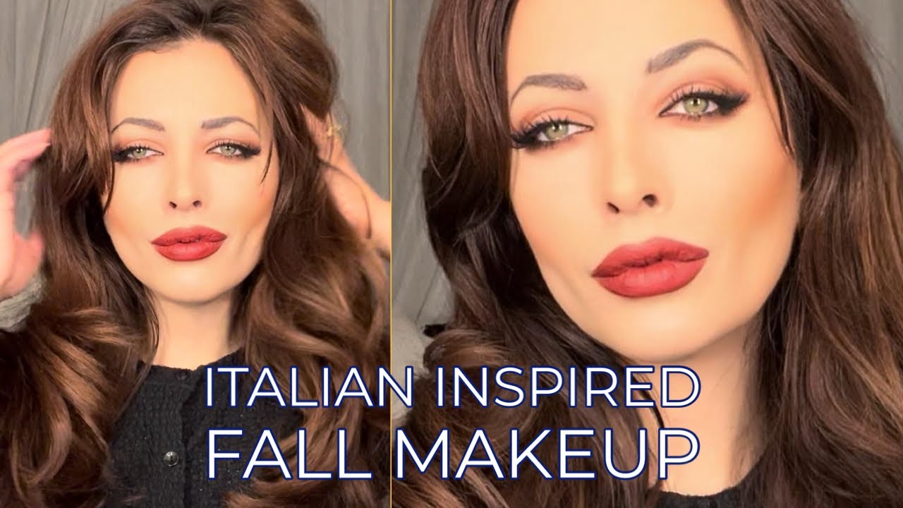 Italian Inspired Dark Feminine Fall Makeup | Brown Smokey Eyes and Red ...
