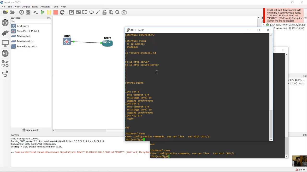 Setup IOU L2 and IOU L3 on GNS3 VM 2.2.14 - YouTube