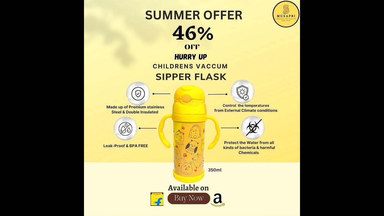 Musapri - Yellow Stainless-Steel Sipper 350ml| Kids Sipper bottle ...