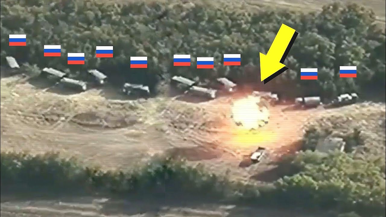Massive Russian Artillery Convoy Destroyed by Drones - YouTube