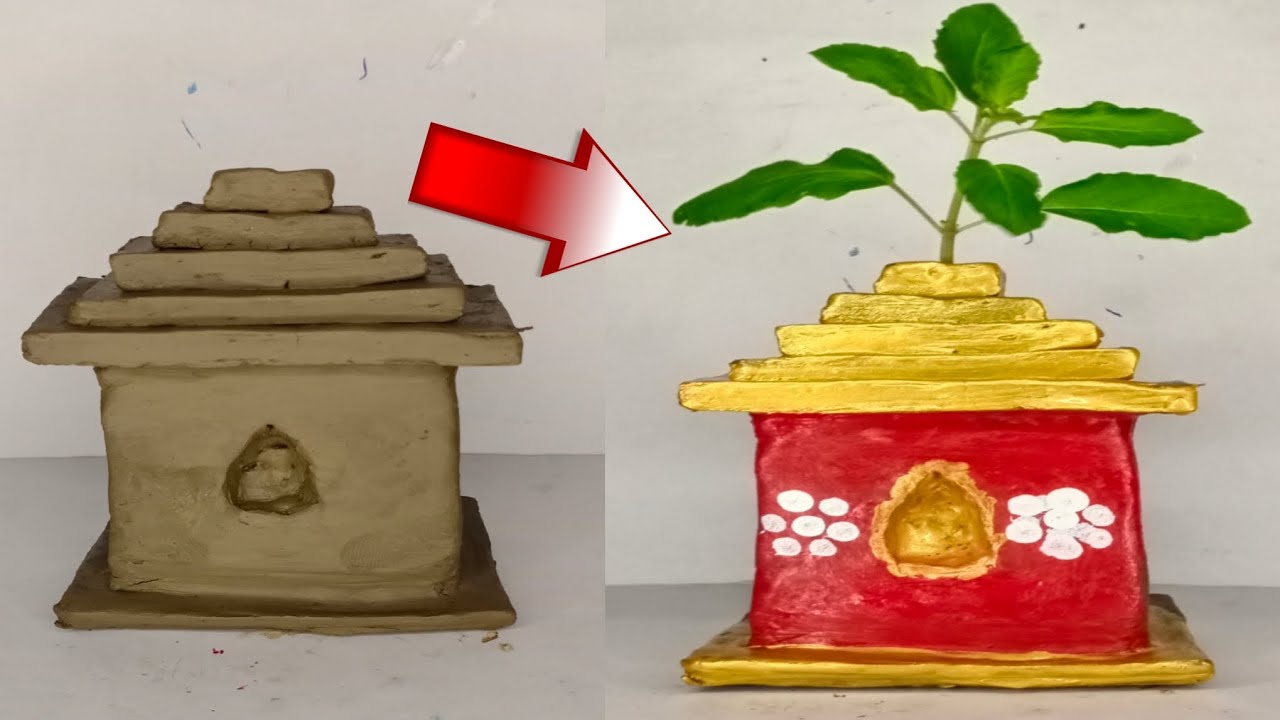 HOW TO MAKE TULSI TEMPLE WITH CLAY | CLAY CRAFT IDEAS | SCHOOL PROJECT ...
