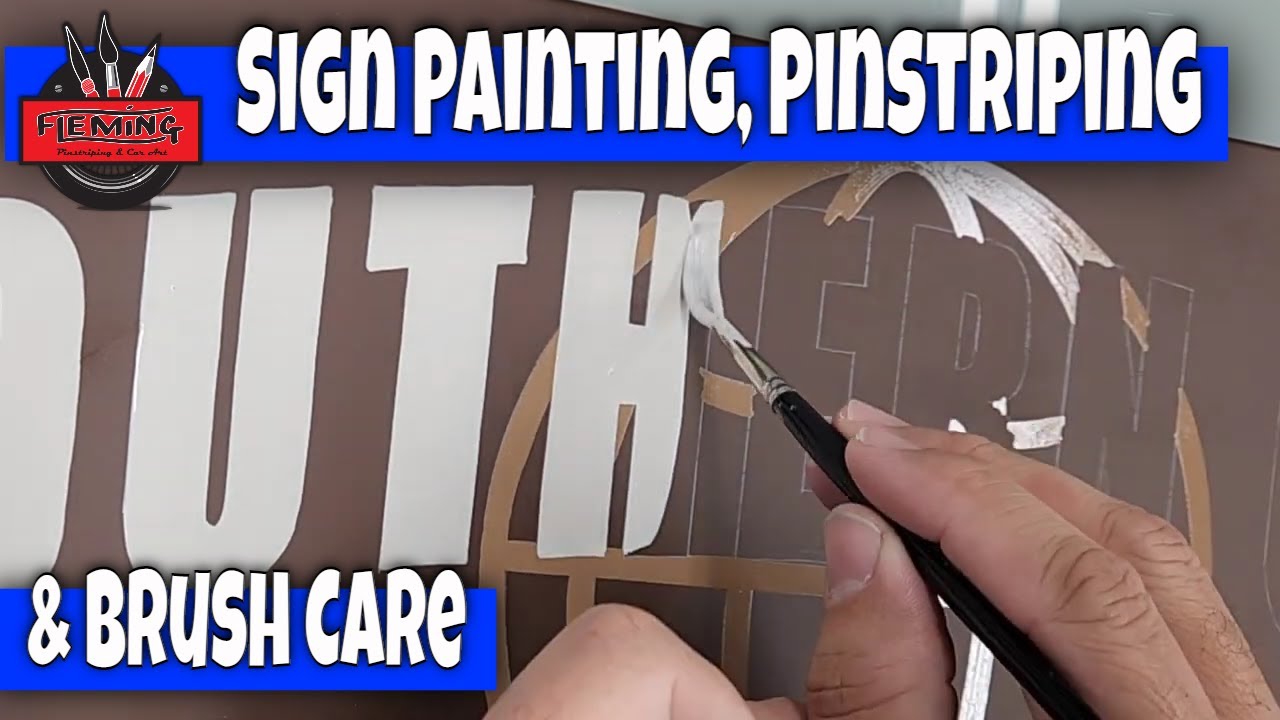 Painted and pinstriped sign with some brush care tips - YouTube