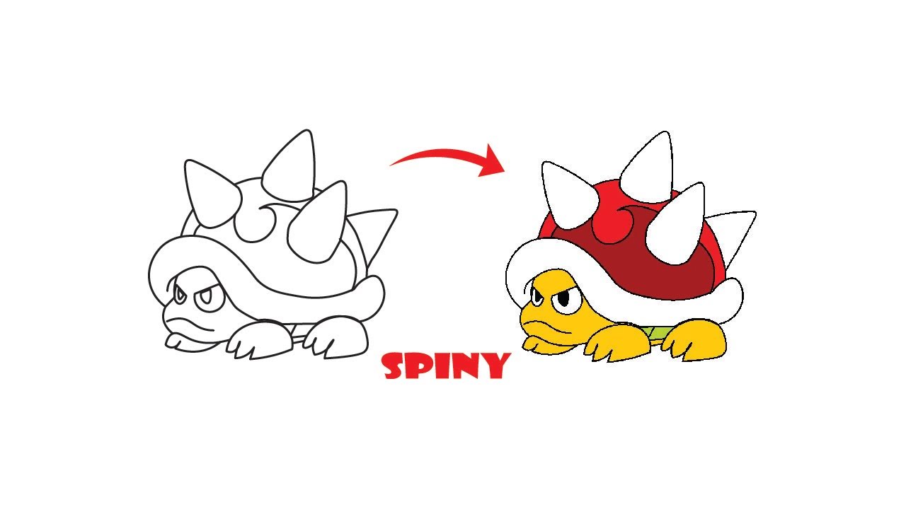 how to draw Spiny from super Mario Bros step by step - YouTube
