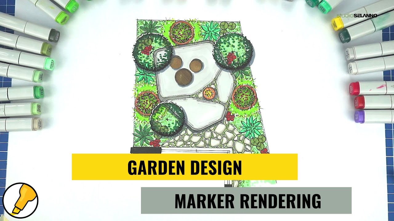 HOW TO use Alcoholic Markers to Handrender a Garden Design #16 - YouTube