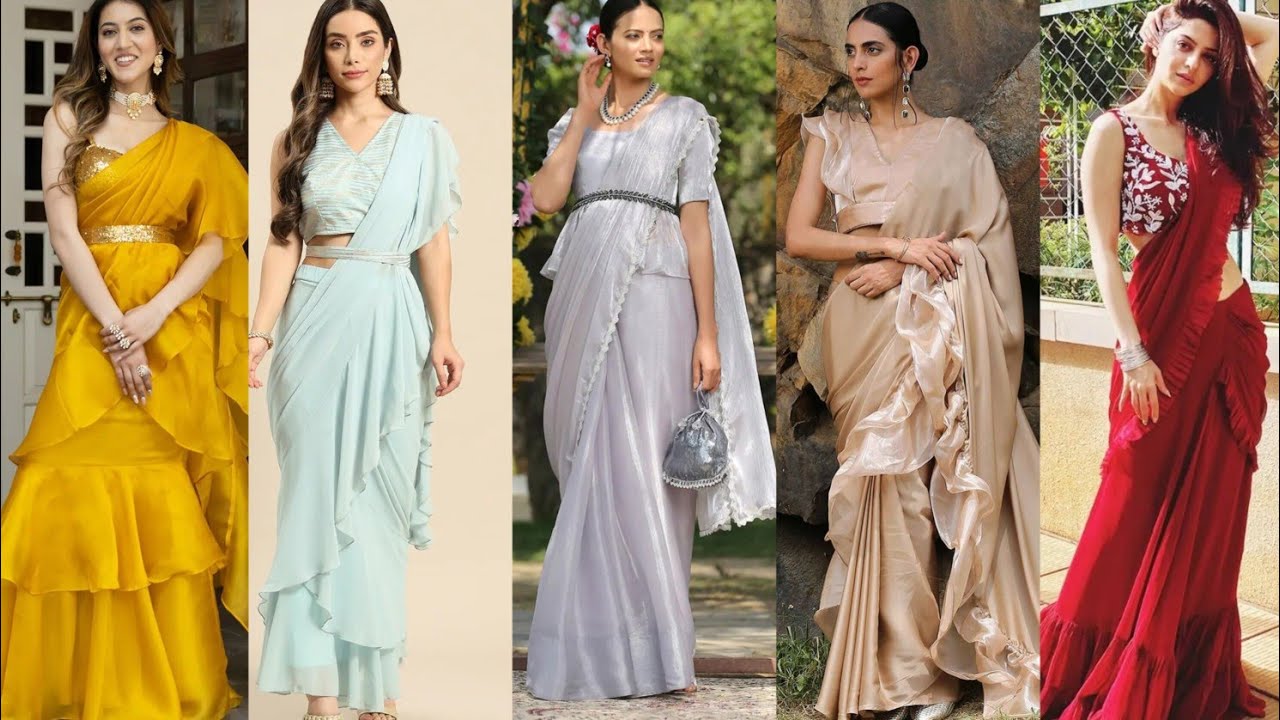 Beautiful ruffle belt sarees designed for occasion like parties ...